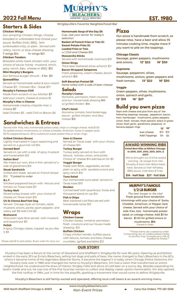 Eat and Drink - Murphy's Bleachers - Chicago's World Famous Sports Bar ...