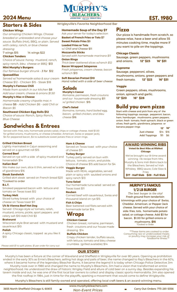 Eat and Drink - Murphy's Bleachers - Chicago's World Famous Sports Bar ...