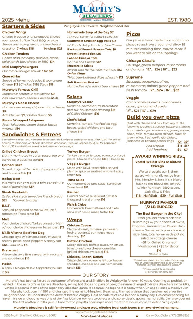 Eat and Drink - Murphy's Bleachers - Chicago's World Famous Sports Bar ...